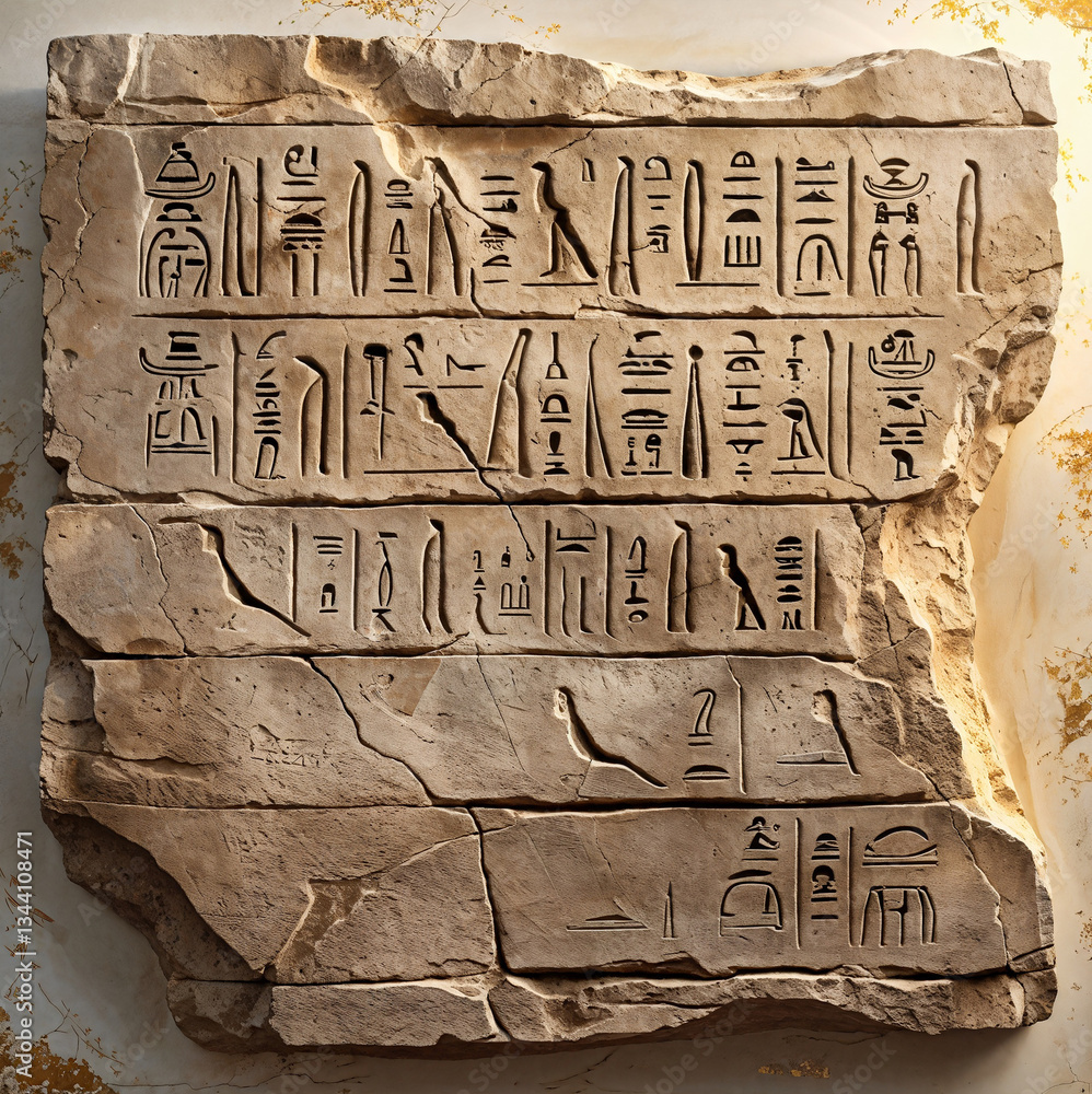 Ancient Egyptian hieroglyphic slab, stone texture with ancient symbols ...