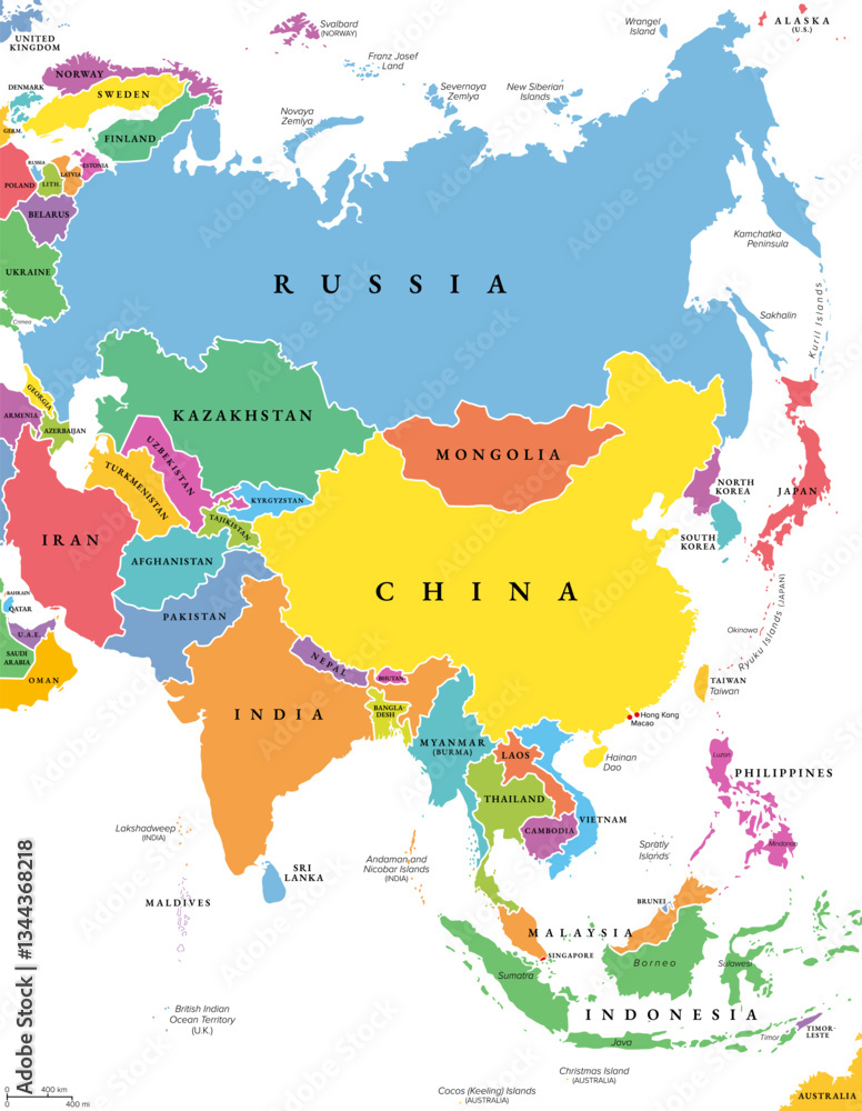 Asia, multi colored political map. Largest continent in the world by ...