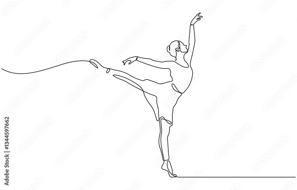 Single continuous line drawing ballerina in ballet motion dance style ...