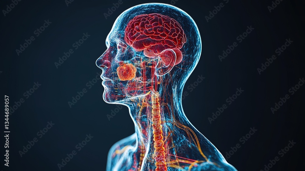 Human endocrine system diagram with glands labeled, educational and ...