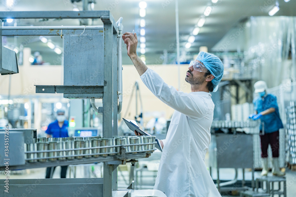 Engineer supervising the food production process in a high tech ...