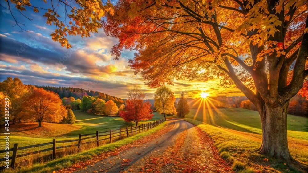Illustration Stock Autumn Landscape: Fall Back Time Change, Golden Hour ...