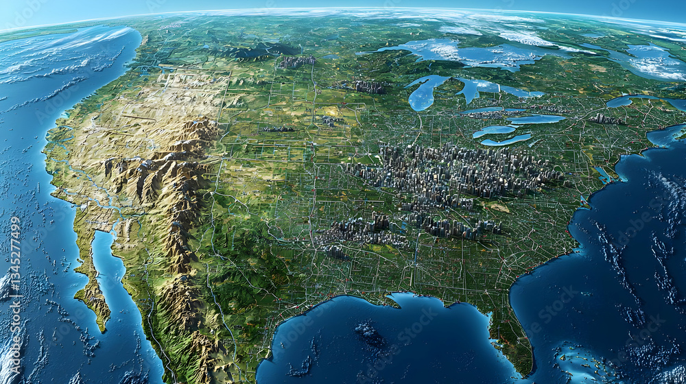 Stockillustratie High Resolution Detailed Map Of United States | Adobe ...