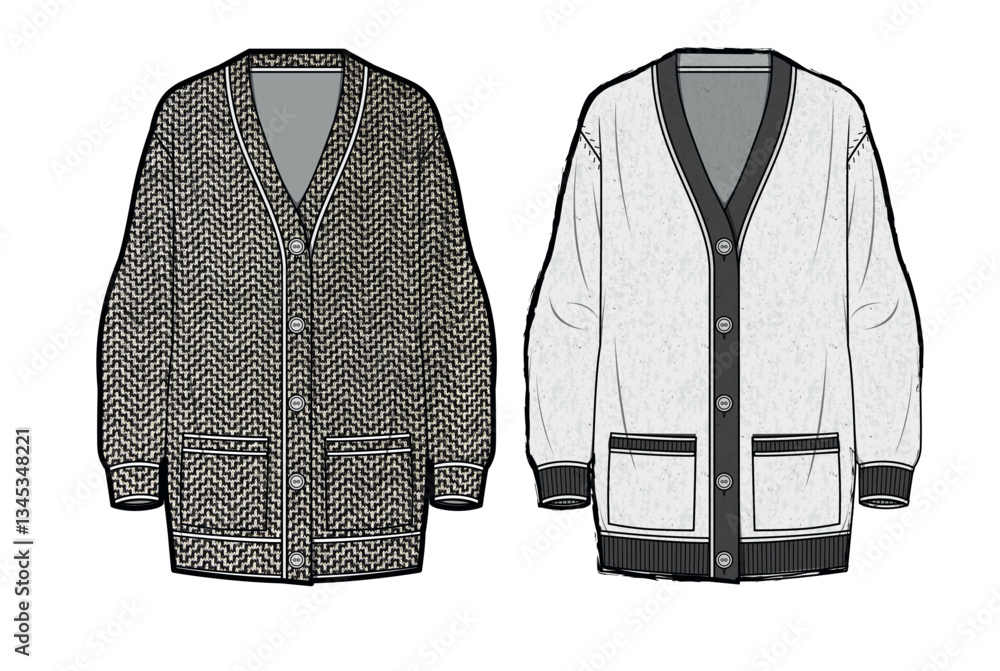 Women Long Cardigan, production drawing, technical drawing / flat ...