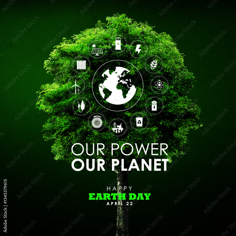 Earth day 2025 poster design with green energy icons illustration. Best ...