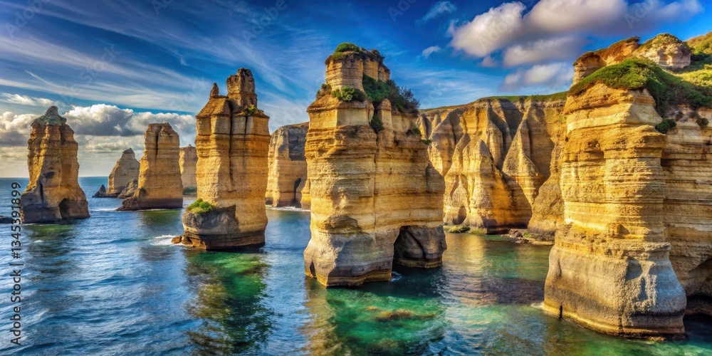 Towering limestone cliffs with intricate rock formations resembling ...