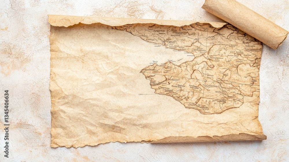 Ancient Map: A detailed, antique map with aged paper texture, depicting ...