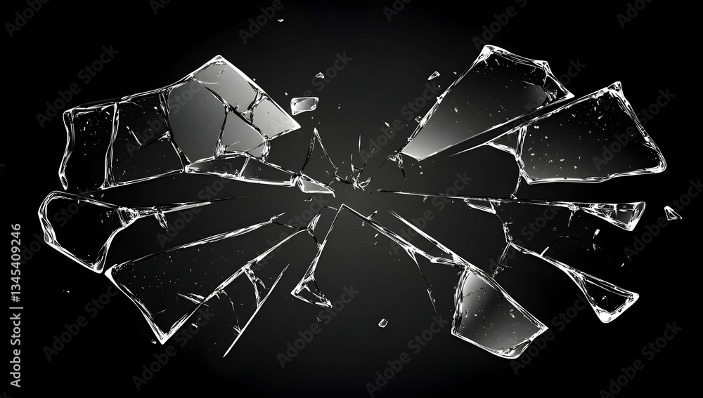 Shattered Glass Fragments Against A Dark Background Showing Dramatic ...