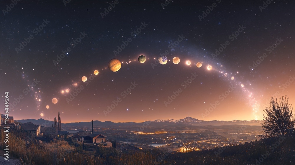 Seven planets align in a glowing arc, inspiring celestial wonder and ...