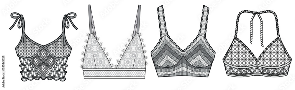 Women Crochet Tank Top, production drawing, technical drawing / flat ...