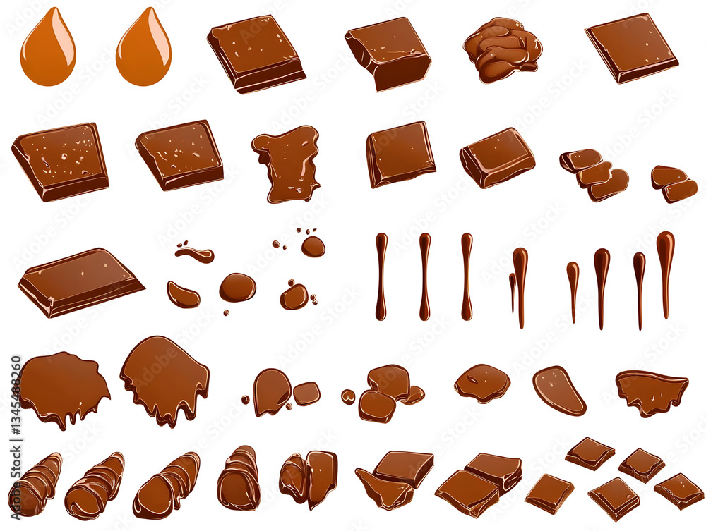 Pixel Art Illustration of Brown Chocolate Pieces and Drops Pixelated ...