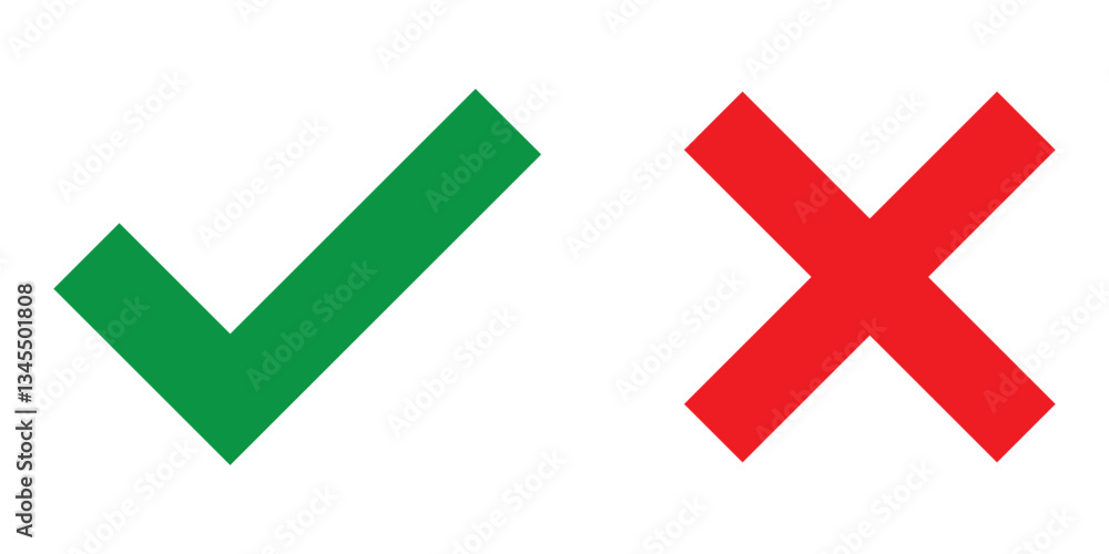 Check box tick mark icon set button correct right wrong buttons or yes or no checkmark red cross ...