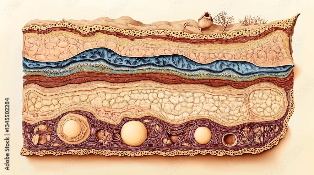 Cross-sectional Illustration of Skin Layers Highlighting Various ...