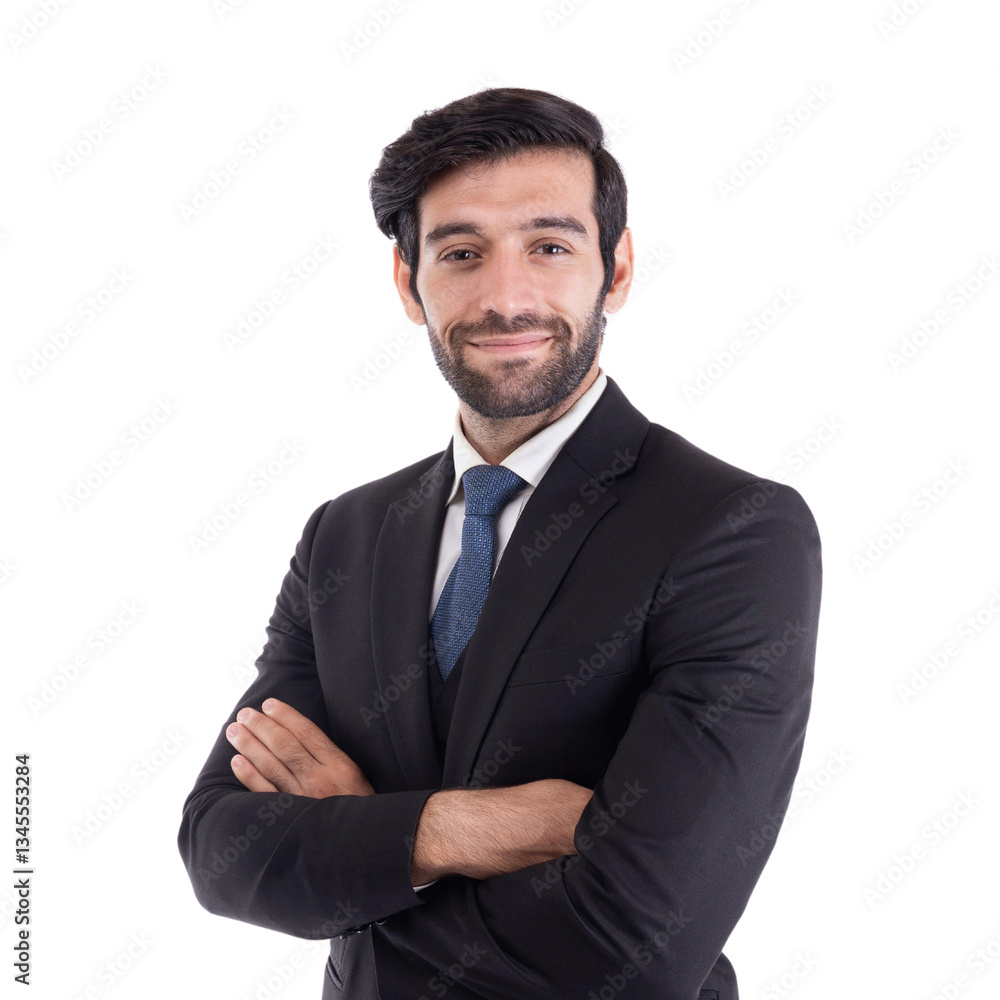 Confident Young Businessman in Formal Suit with Arms Crossed Posing isolated on a transparent ...