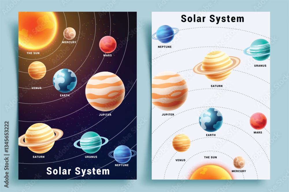 Image vectorielle Stock Solar system chart poster set clipart. Outer ...