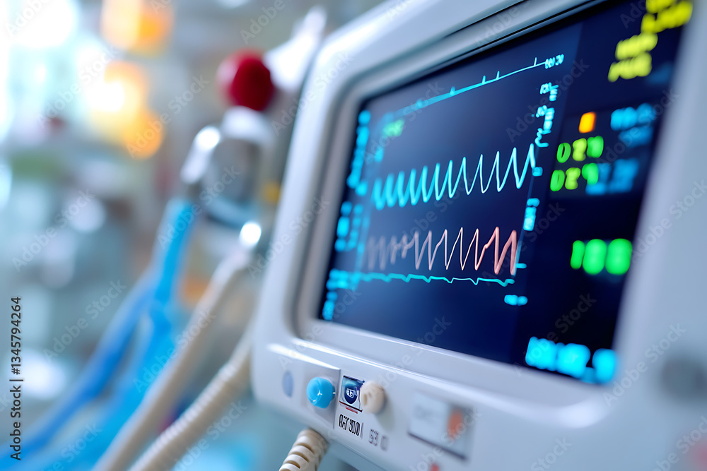 Medical ventilator showing vital signs in hospital room Stock Photo ...