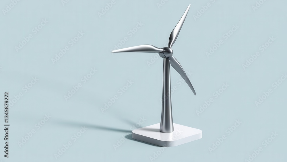 ESG 3D concept. Model of a silver wind turbine on a light background ...