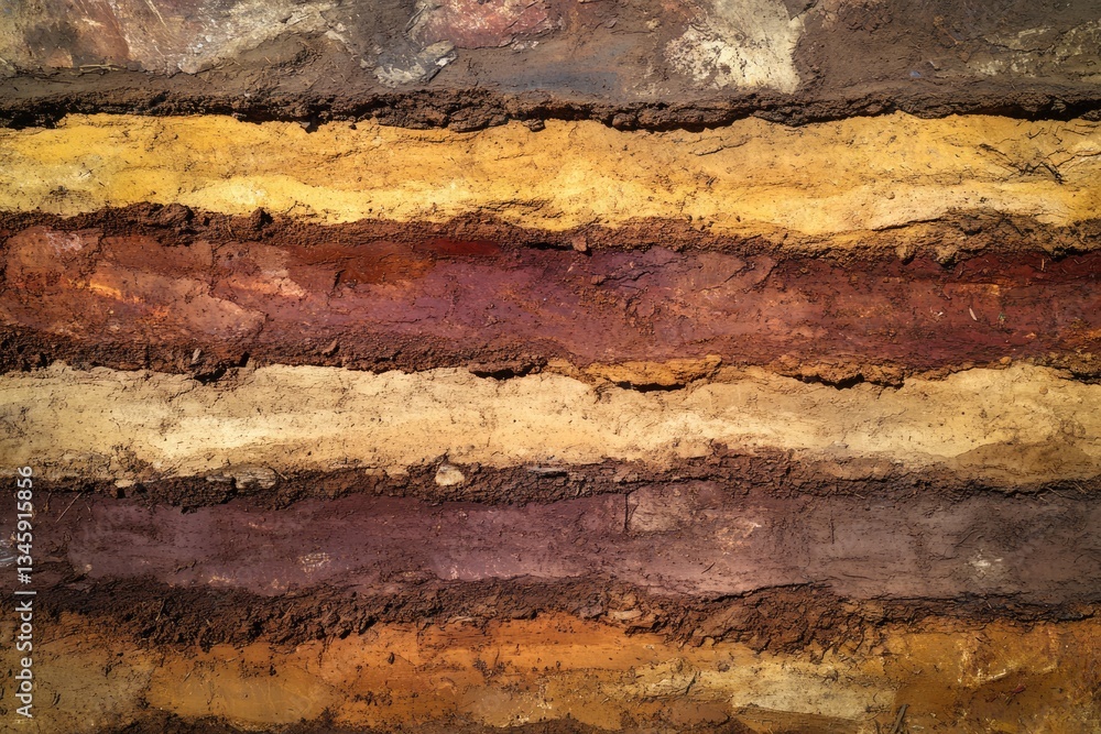 Layers of soil exhibiting various colors and textures, revealing the ...
