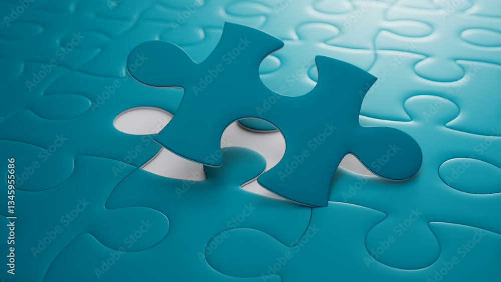 Striking 3D Blue Puzzle Piece Hovering Over a Nearly Finished Jigsaw ...