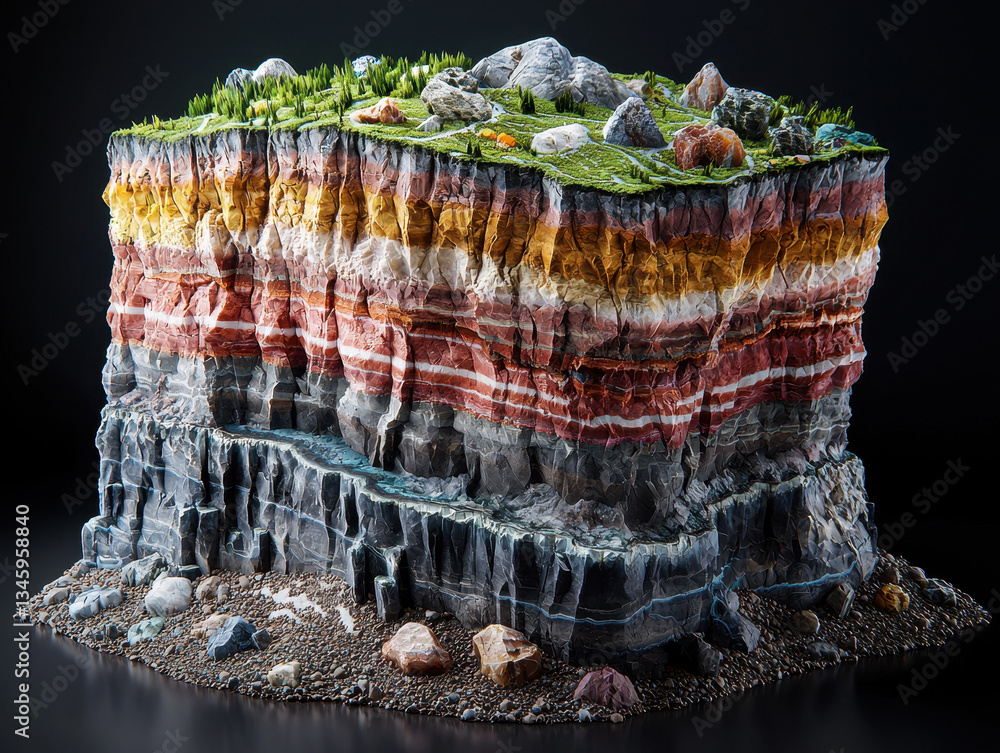 Detailed geological map showcasing Earth's crust, mineral layers, and ...