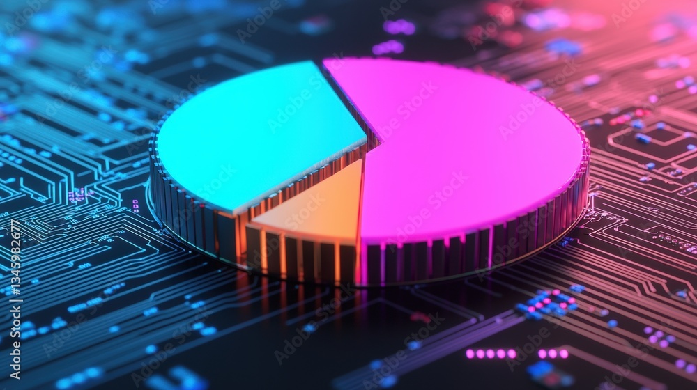 Data-Driven Pie Chart Fused with Circuit Background in Vibrant Colors ...