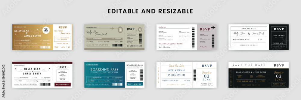 Boarding Pass Invitation For Airplane and Boat, Bundle of Airline ...
