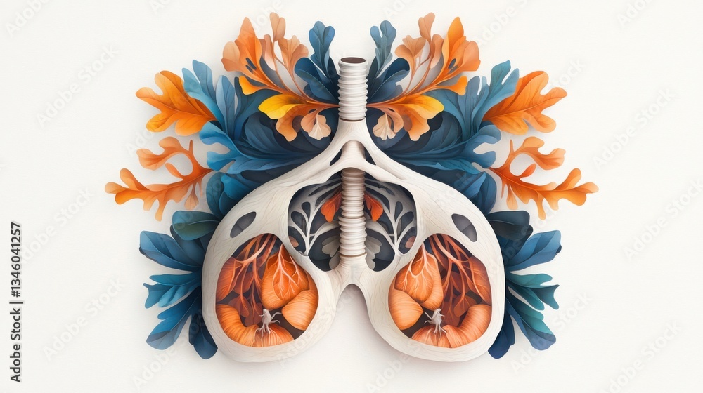 Watercolor Comparison of Mammalian Lungs and Bird Lung Anatomy Stock ...