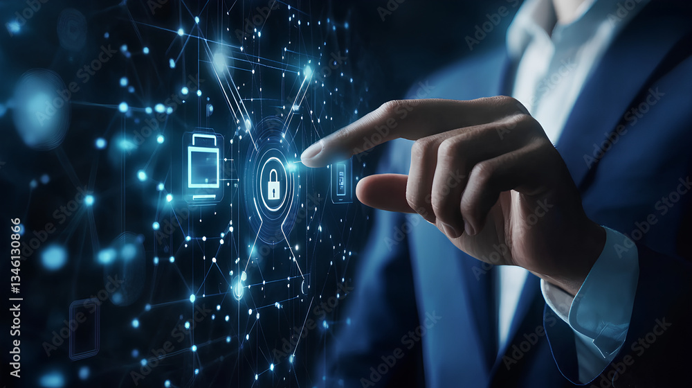 Businessman touching access management frameworks, user authentication processes, authorization ...