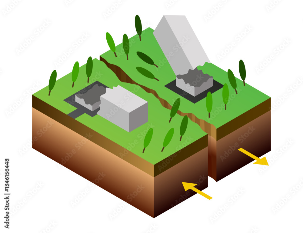 Seismic activity diagram. Vector isometric Earth crust compression ...
