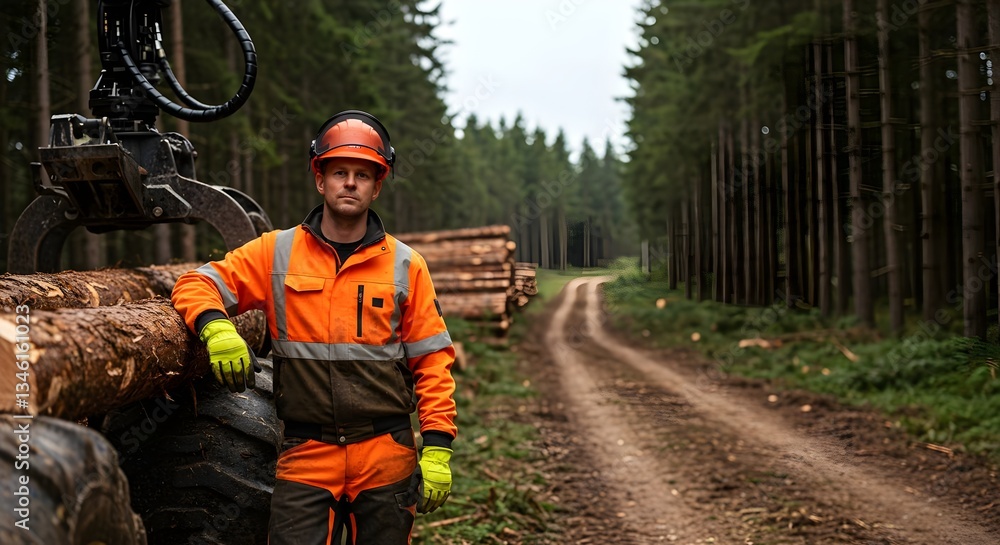 Logging Equipment Operator with a Hydraulic Log Loader in a Dense ...