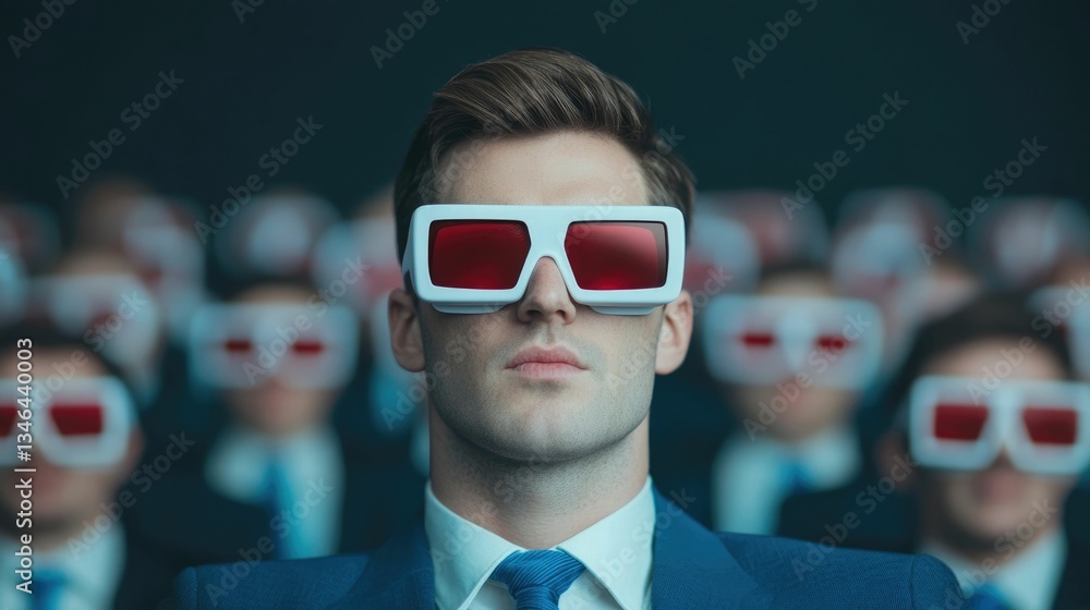 Cinematic 3D movie experience with an audience wearing immersive ...