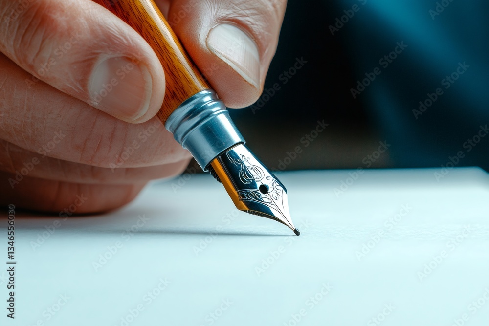 Writer using elegant fountain pen on white paper Stock Photo | Adobe Stock