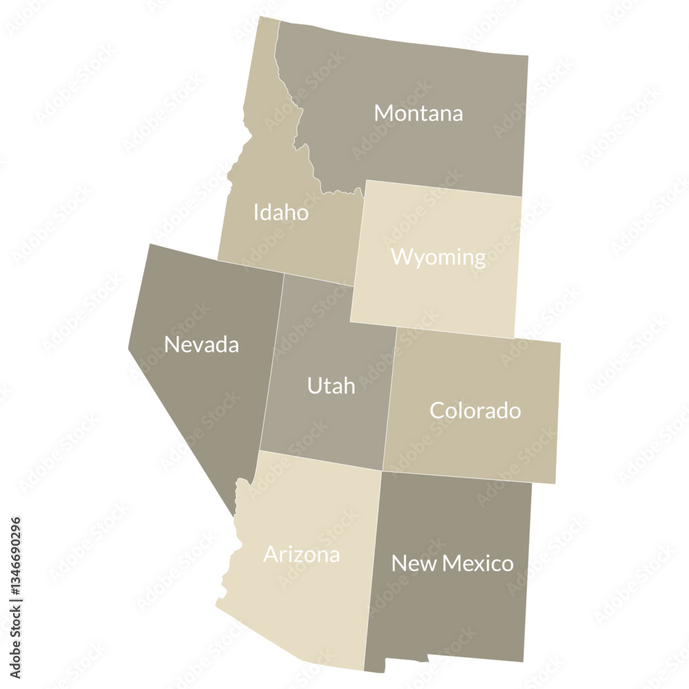 USA states Rocky Mountain regions map. Regions of the United States of ...