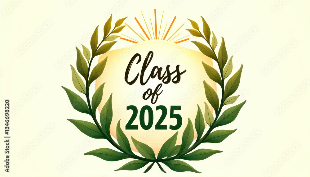 Class of 2025 celebration design with laurel wreath and sunburst for ...