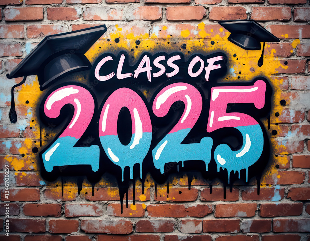 Graffiti style graduation mural design for class of 2025 with ...