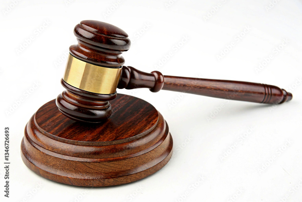 Wooden gavel, judge's hammer, legal symbol, courtroom tool, mahogany ...