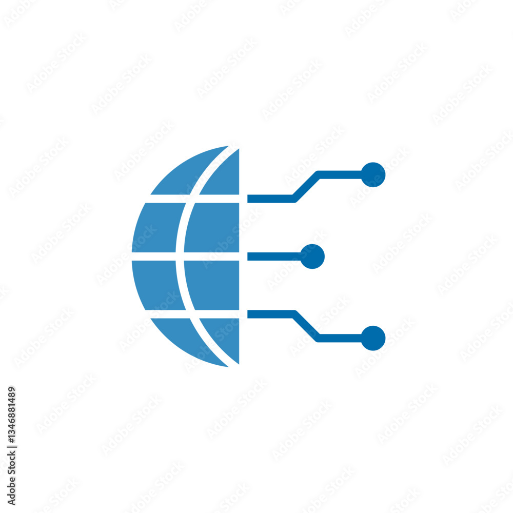 Global technology network icon, simple flat style, illustration, logo ...