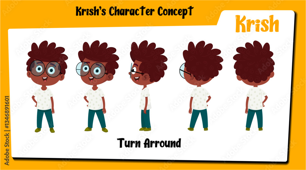 A cartoon black boy character model sheet vector, clipart. Cartoon boy ...