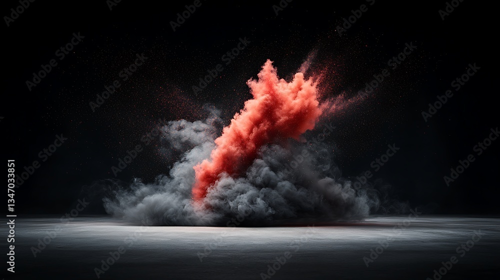 Red and gray smoke explosion on a studio floor Stock Illustration ...