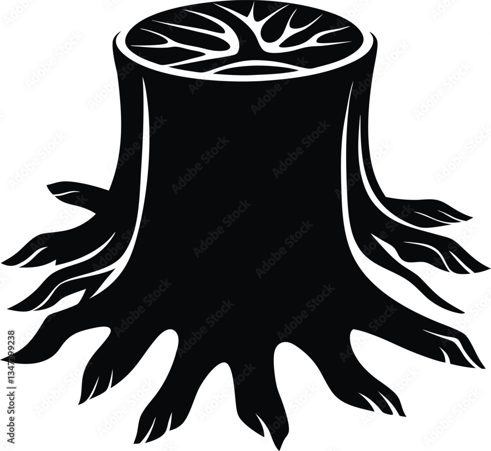 Tree Stump Silhouette Clipart, Tree Stump Clipart vector illustration in black and white Stock ...