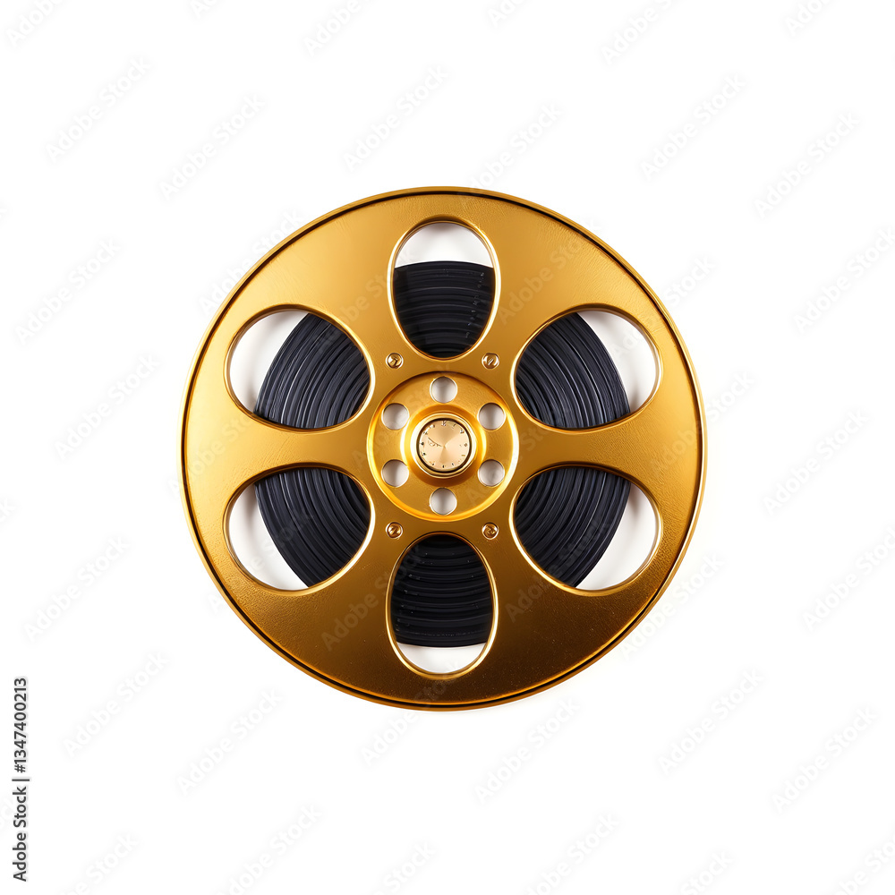 Film reel gold metal icon on white background. Generative AI Stock ...