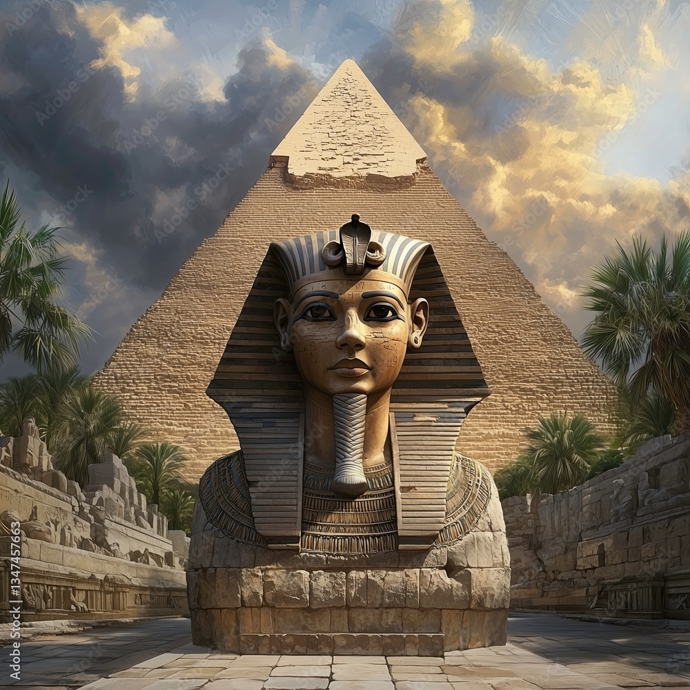 Sphinx and Pyramids of Giza Under a Dramatic Sky – Iconic Egyptian ...