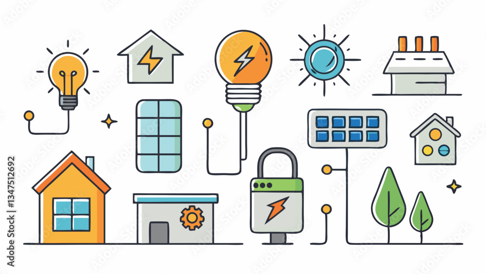 electricity service lcon set line style icons representing electric ...