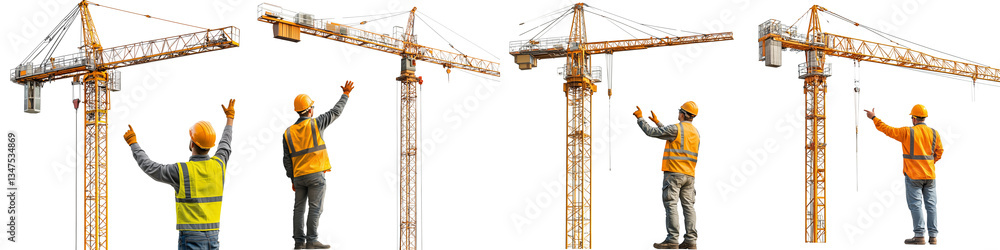 set of A construction worker using correct hand signals to guide a ...