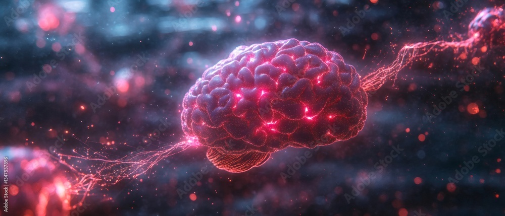 Digital brain sending and receiving signals through neuron connections ...