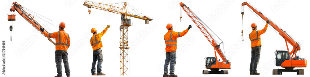 set of Construction worker and crane operator, safe construction work ...