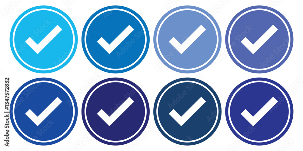 Verified tick badge icon set isolated on transparent background. Social ...