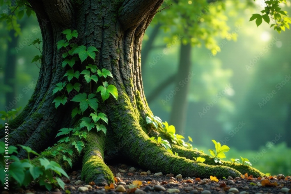 Vines and creepers wrapping around ancient tree trunks, thick ...