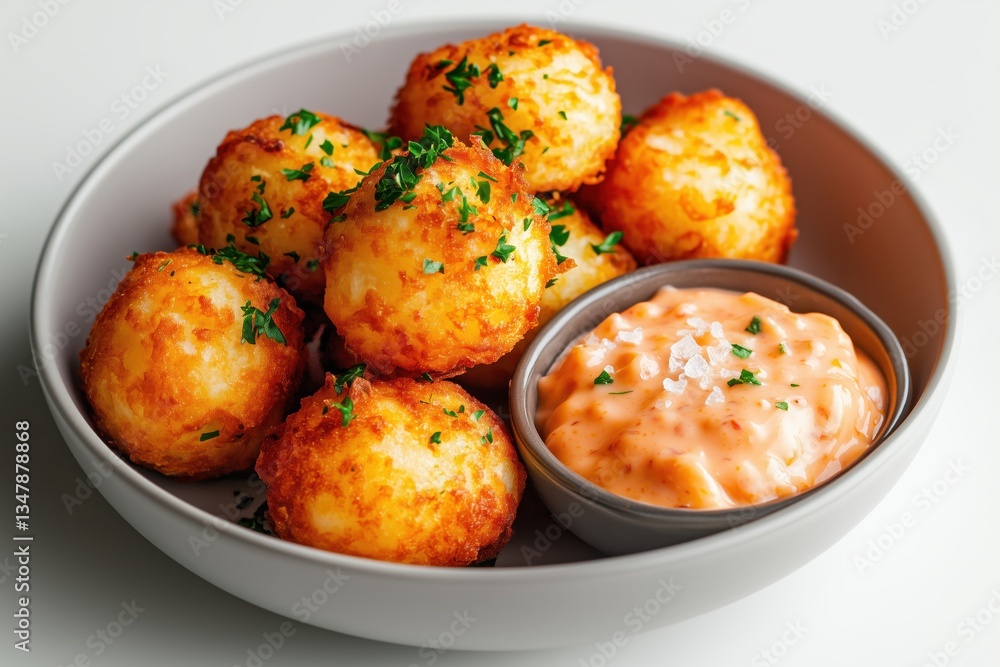 Delicious hush puppies served with a savory dipping sauce highlight ...