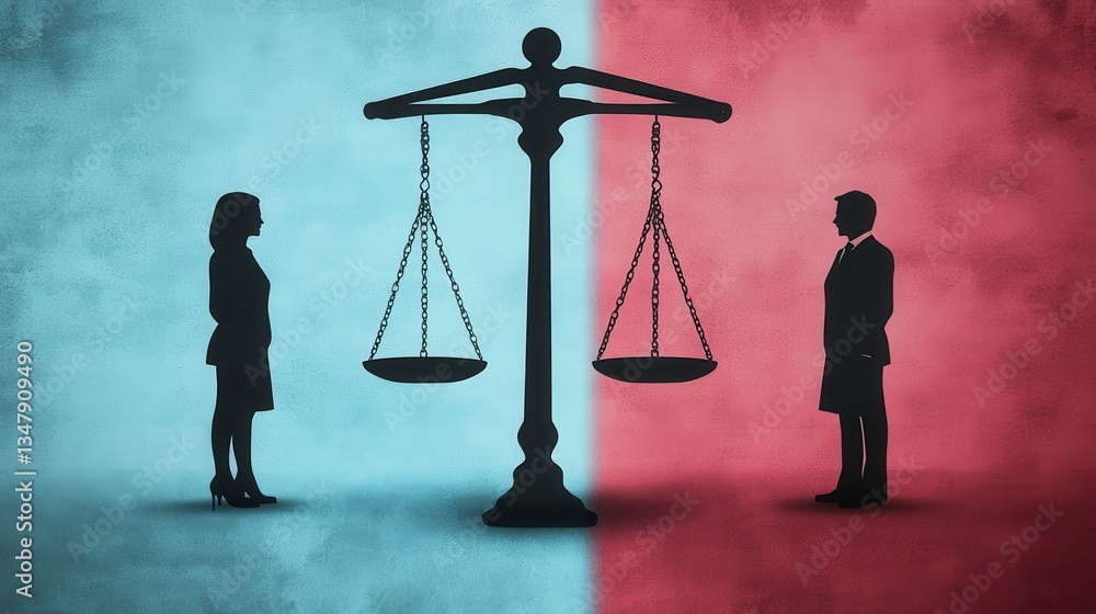 Gender Equality Concept: Silhouettes of a Man and Woman Facing Scales ...